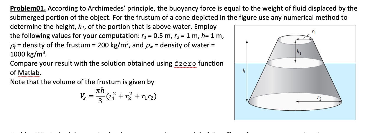 Solved = = Problem01. According to Archimedes' principle, | Chegg.com