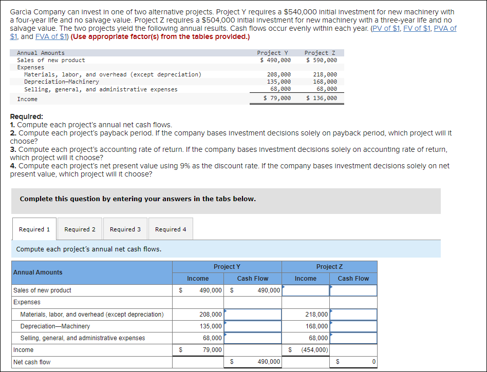 Solved Garcia Company can invest in one of two alternative | Chegg.com
