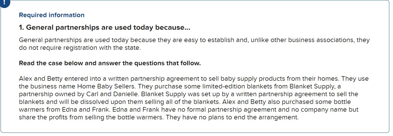 Solved Required information 1. General partnerships are used | Chegg.com