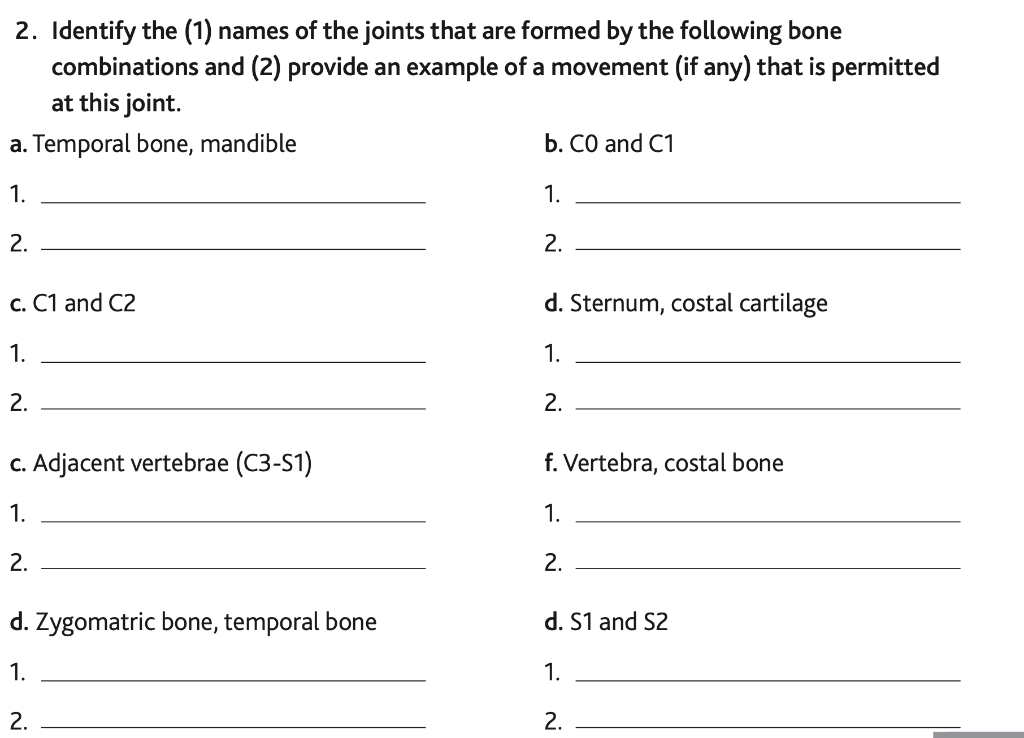 Solved 2. Identify the (1) names of the joints that are | Chegg.com