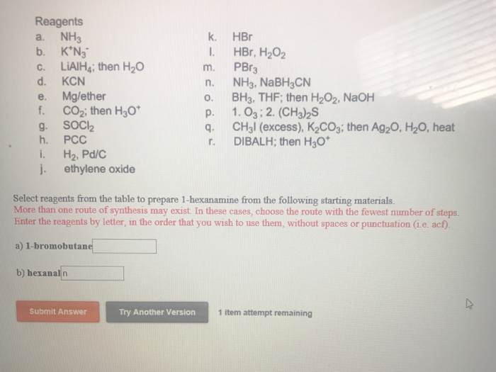Solved Select reagents from the table to prepare | Chegg.com