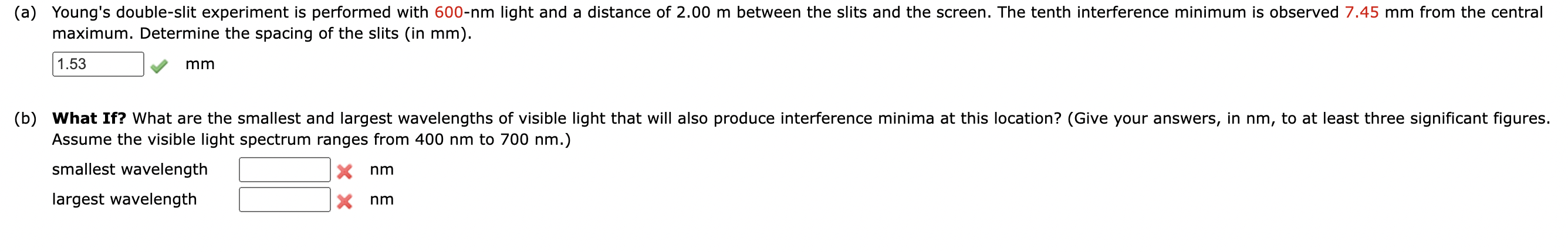 Solved maximum. Determine the spacing of the slits (in mm ). | Chegg.com