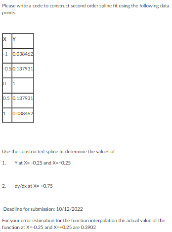 Please write a code to construct second order spline | Chegg.com
