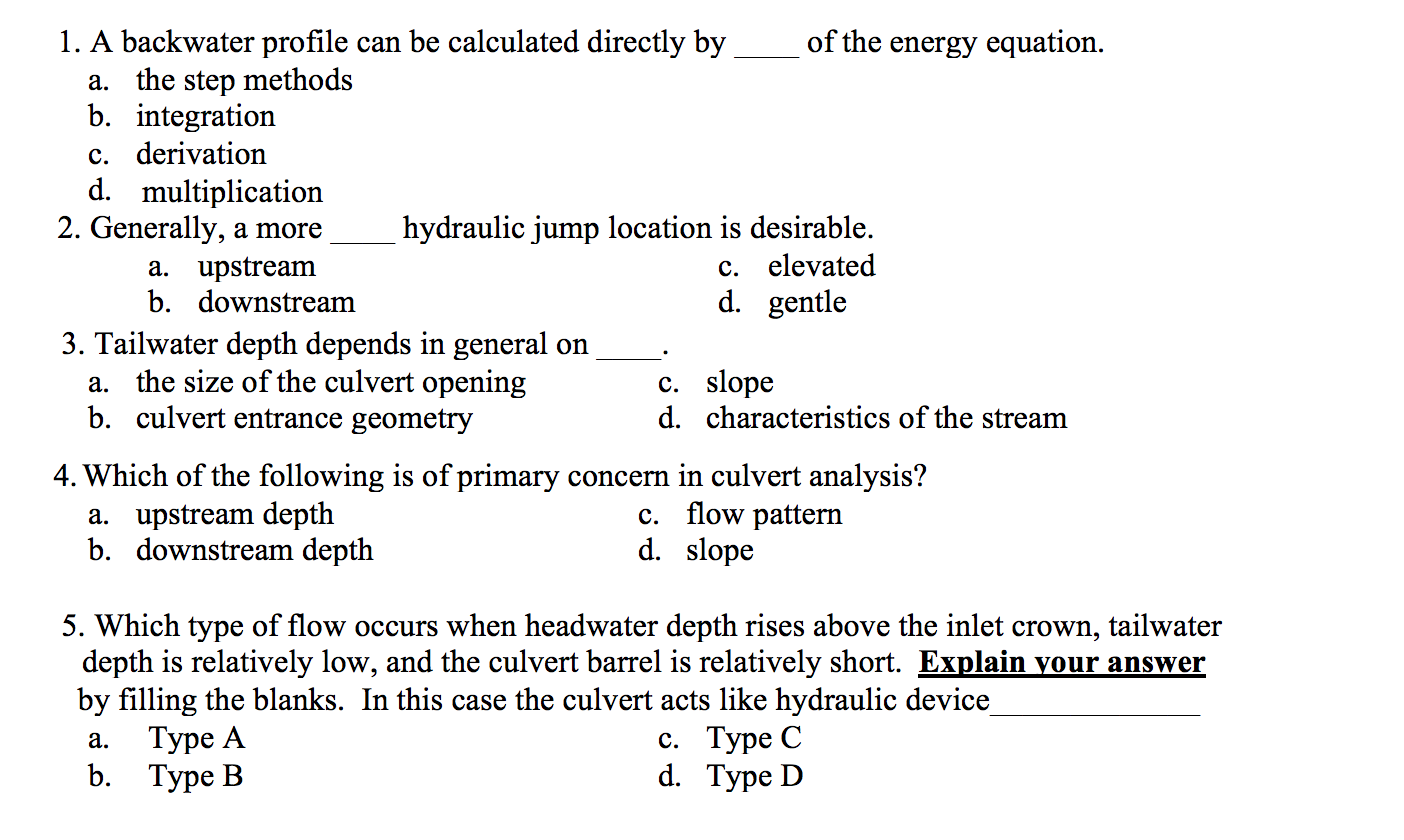 1. A backwater profile can be calculated directly by | Chegg.com