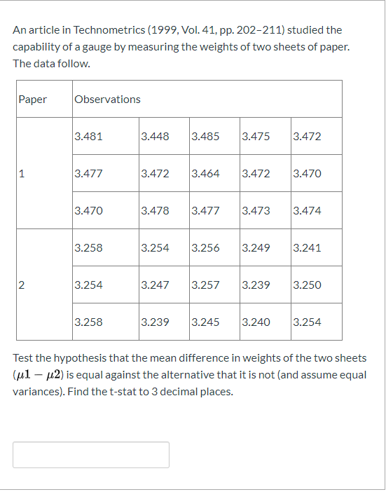 Solved An article in Technometrics (1999, Vol. 41, pp. | Chegg.com