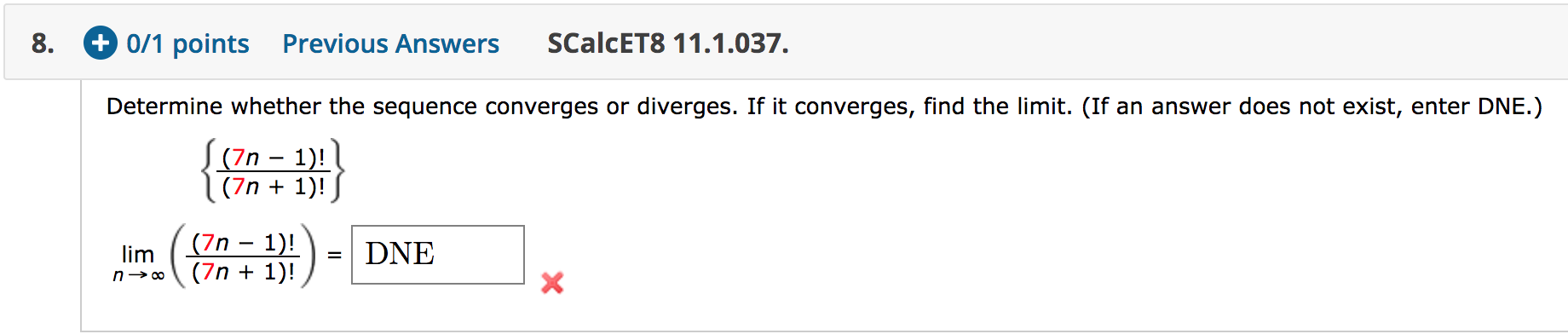 Solved 8. + 0/1 points Previous Answers SCalcET8 11.1.037. | Chegg.com