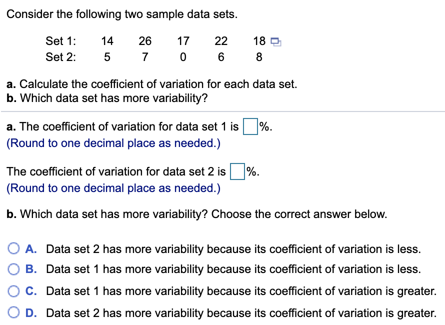 Solved Having trouble understanding coefficient variation. | Chegg.com