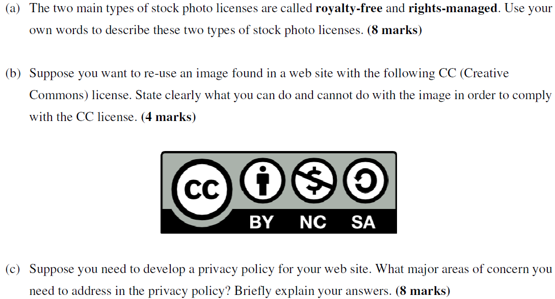 Solved (a) The two main types of stock photo licenses are | Chegg.com
