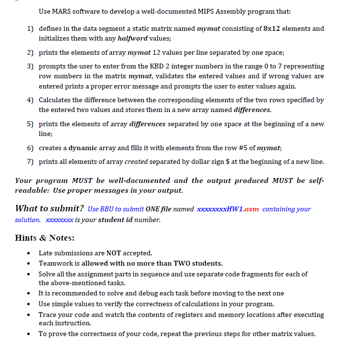 Solved Use MARS software to develop a well-documented MIPS | Chegg.com