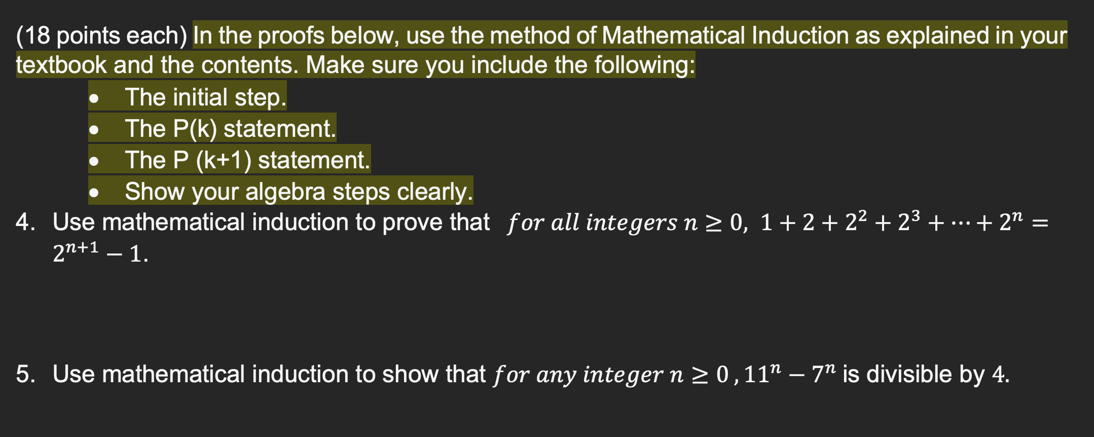 Solved (18 points each) In the proofs below, use the method | Chegg.com