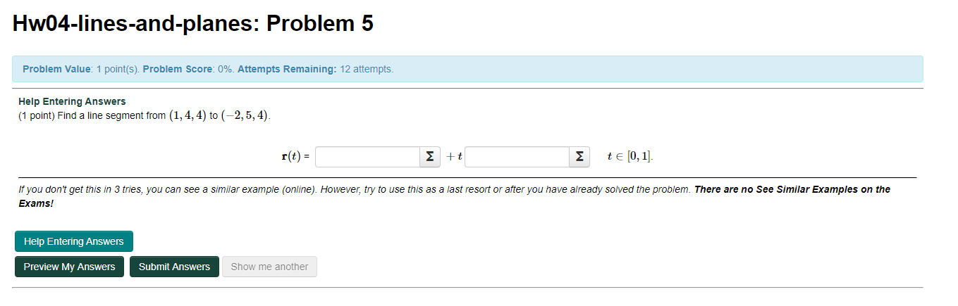 Solved Hw04-lines-and-planes: Problem 5 Problem Value: 1 | Chegg.com