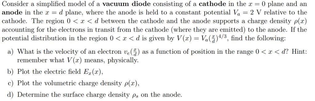 Solved Consider a simplified model of a vacuum diode | Chegg.com