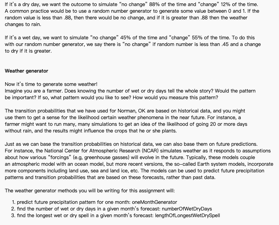 Solved Overview A weather generator produces a “synthetic” | Chegg.com
