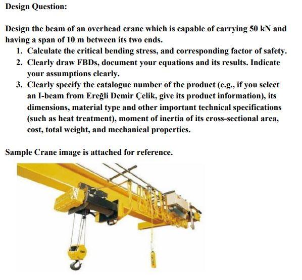 Solved Design Question: Design the beam of an overhead crane | Chegg.com