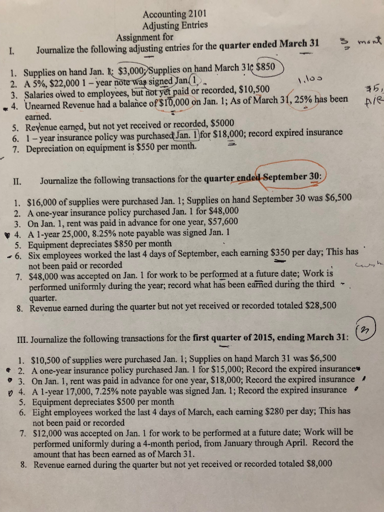 Solved Accounting 2101 Adjusting Entries Assignment for sm | Chegg.com