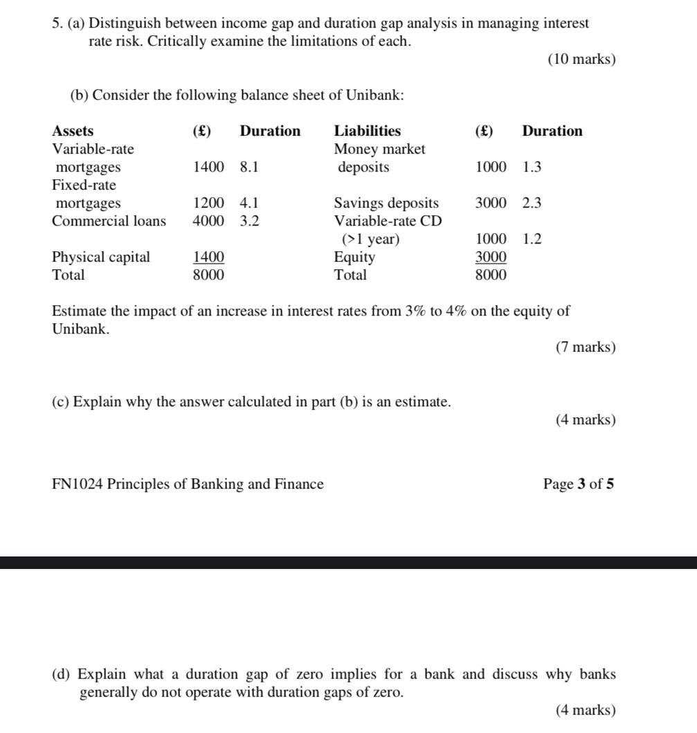 Solved 5. (a) Distinguish between income gap and duration | Chegg.com