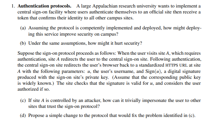 Solved 1. Authentication protocols. A large Appalachian | Chegg.com