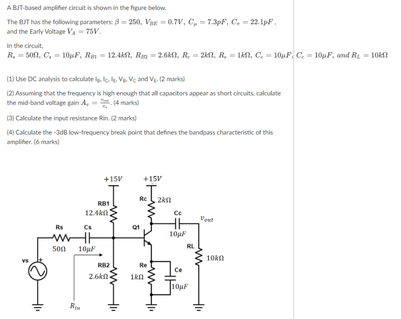 A BJT-based amplifier circuit is shown in the figure | Chegg.com