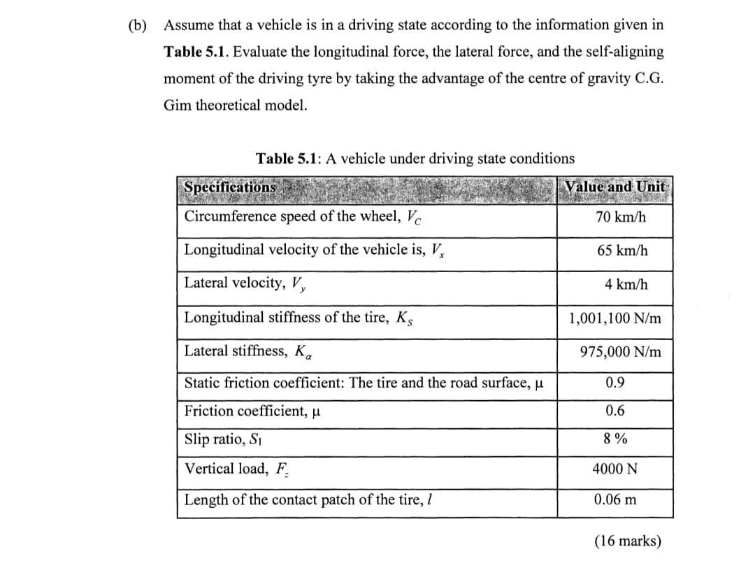 (b) Assume that a vehicle is in a driving state | Chegg.com