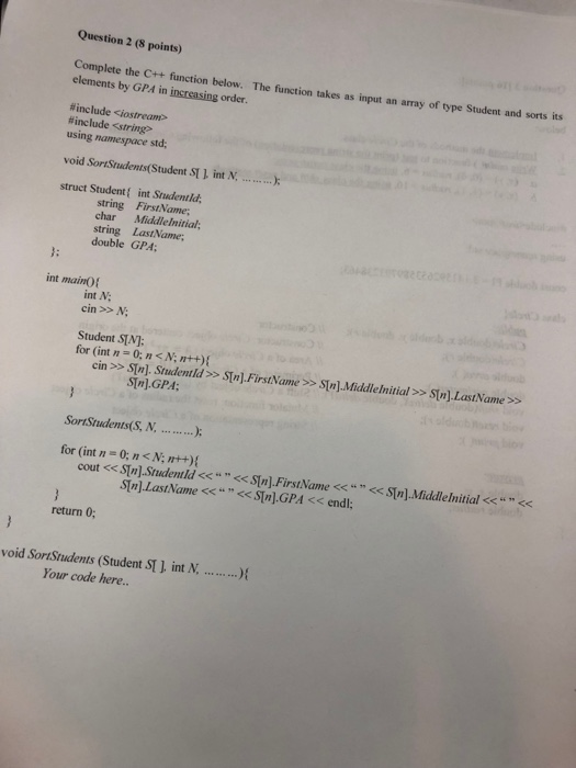 Solved please complete the incomplete code, in c++ so there | Chegg.com