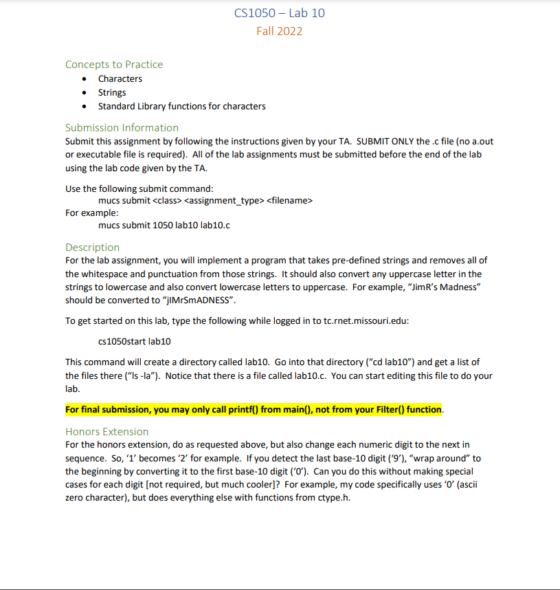 Solved CS1050 - Lab 10 Fall 2022 Concepts to Practice - | Chegg.com