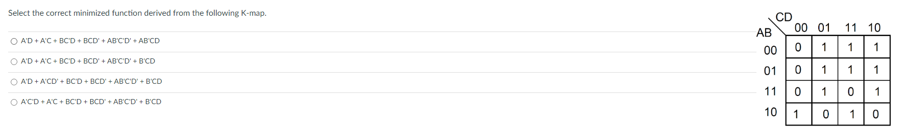 Solved Select the correct minimized function derived from | Chegg.com