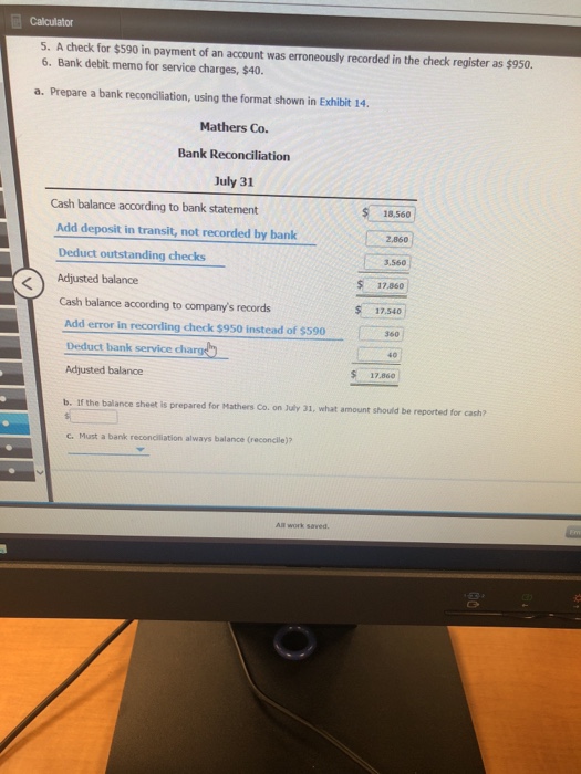 Solved Calculator 5. A check for $590 in payment of an | Chegg.com
