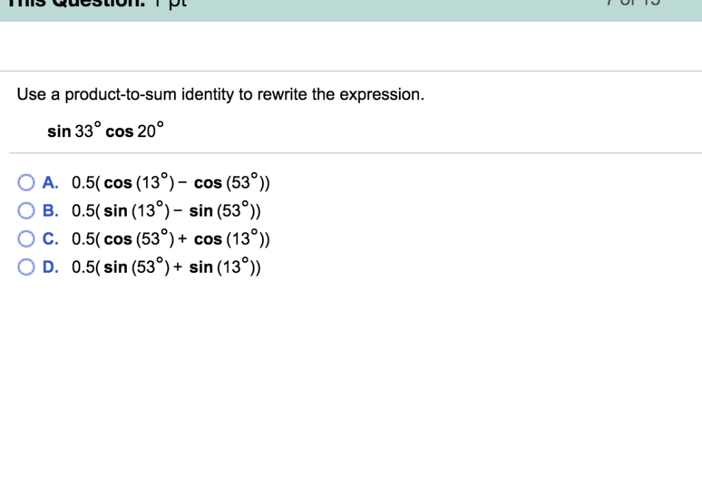 Solved Use a product-to-sum identity to rewrite the | Chegg.com