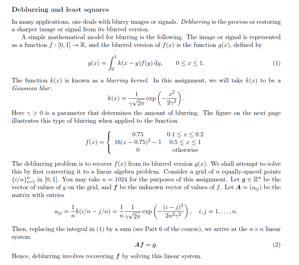 Deblurring and least squares In many applications, | Chegg.com