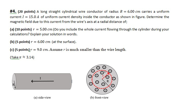 Solved #4. (20 points) A long straight cylindrical wire | Chegg.com