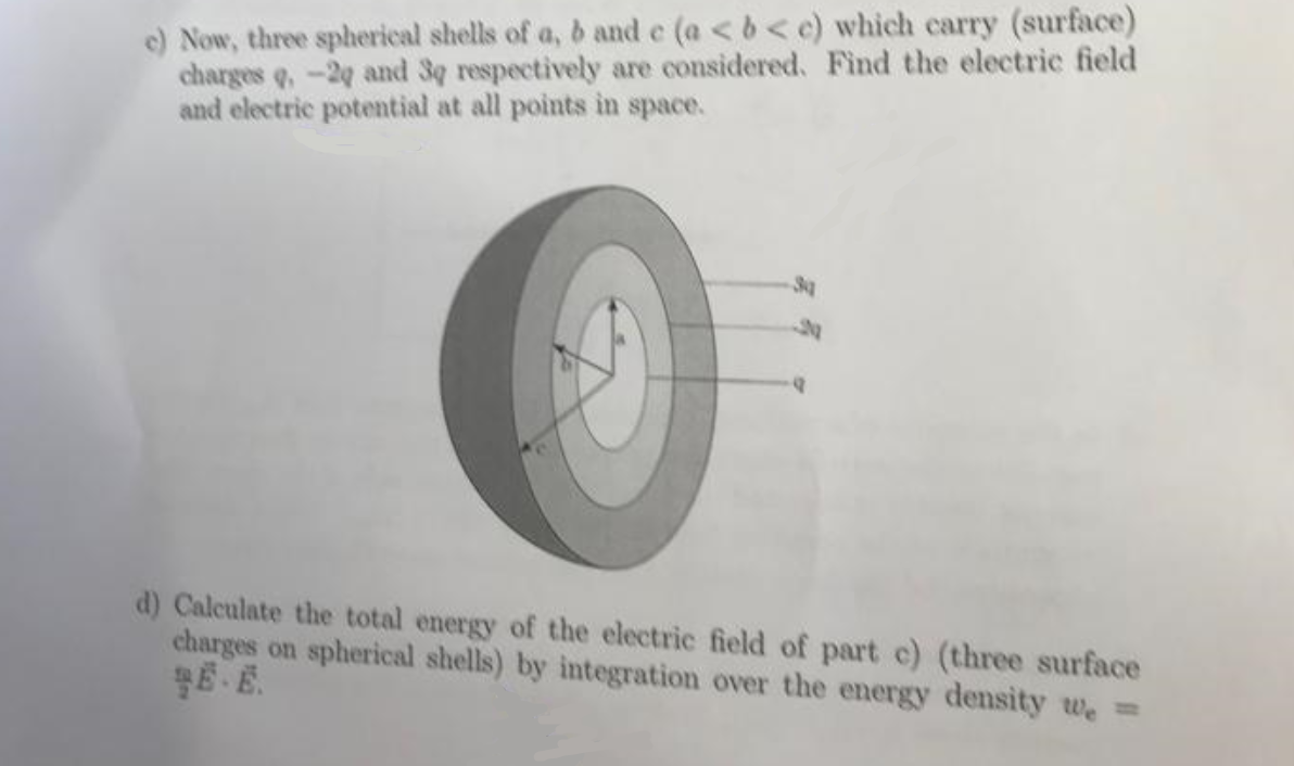 Solved c) Now, three spherical shells of a, b and c (a | Chegg.com