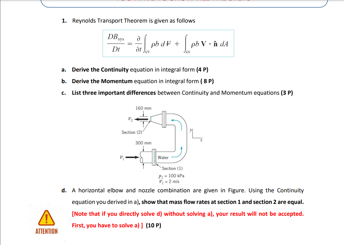 Solved 1. Reynolds Transport Theorem is given as follows DB | Chegg.com