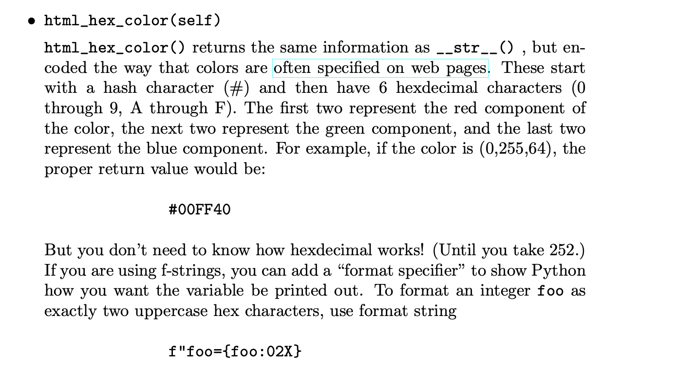 Solved 6 class Color The class Color represents an RGB | Chegg.com