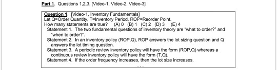 Solved Part 1 Questions 1,2,3. [Video-1, Video-2 Video-3] | Chegg.com