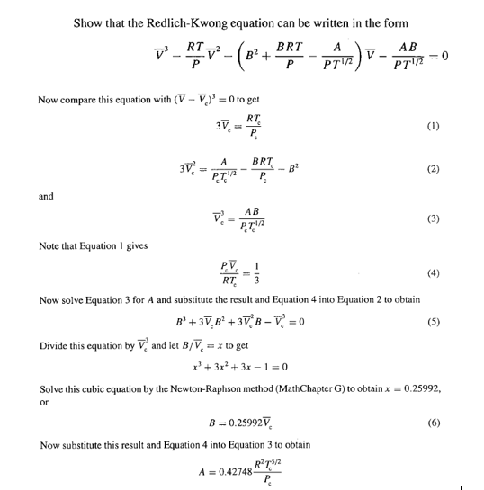 Show that the Redlich-Kwong equation can be written | Chegg.com