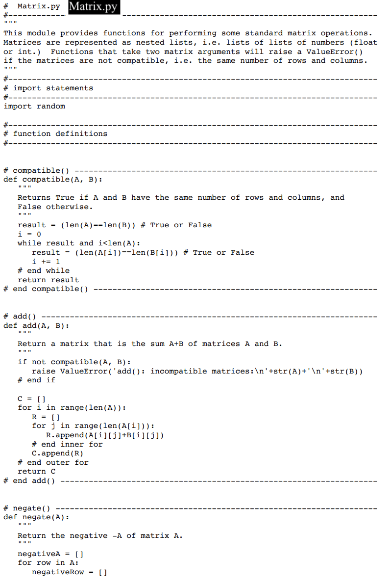 Solved # Matrix.py Matrix.py This module provides functions | Chegg.com