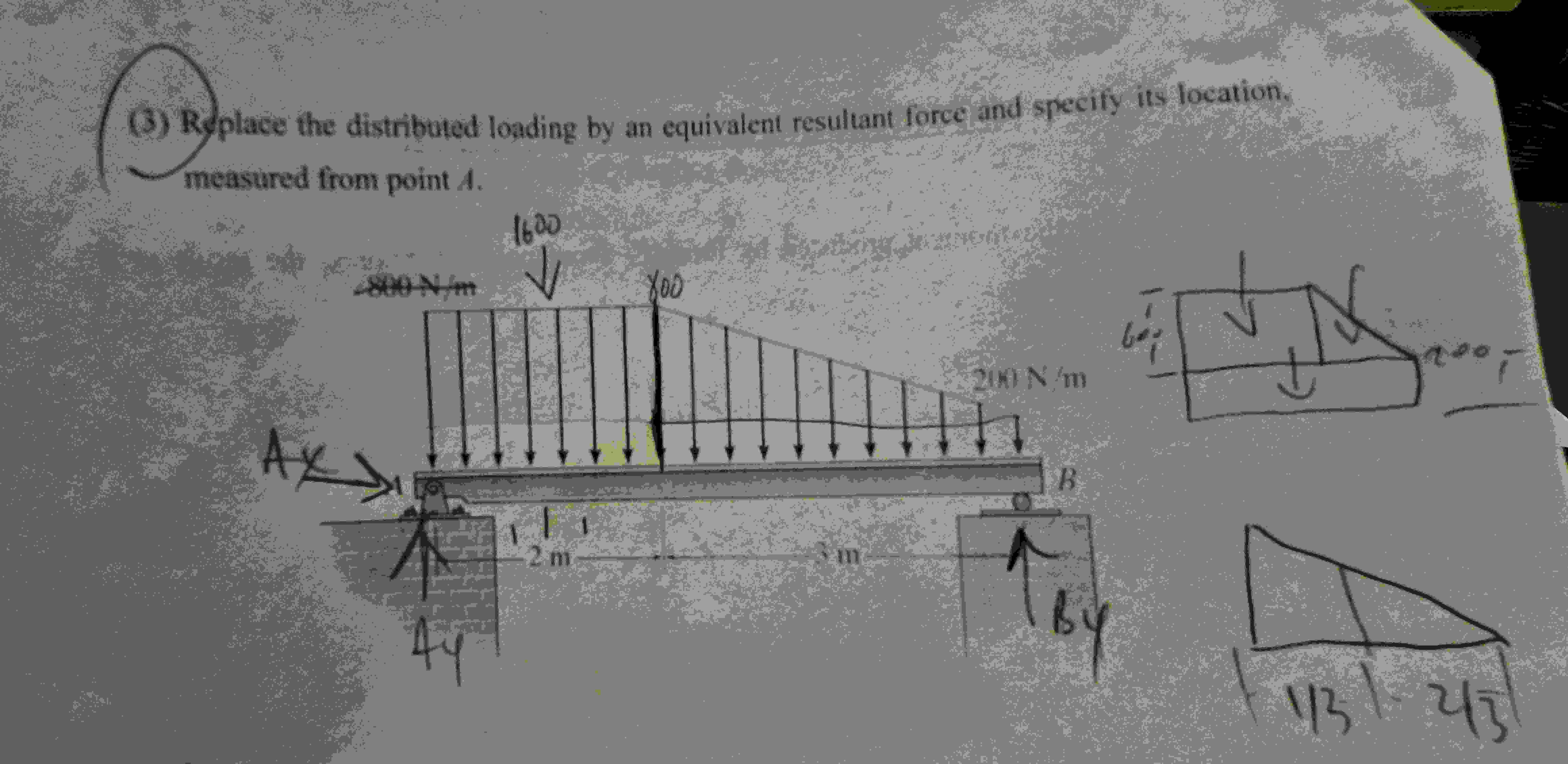 Solved (3) ﻿Replace the distributed loading by an equivalent | Chegg.com
