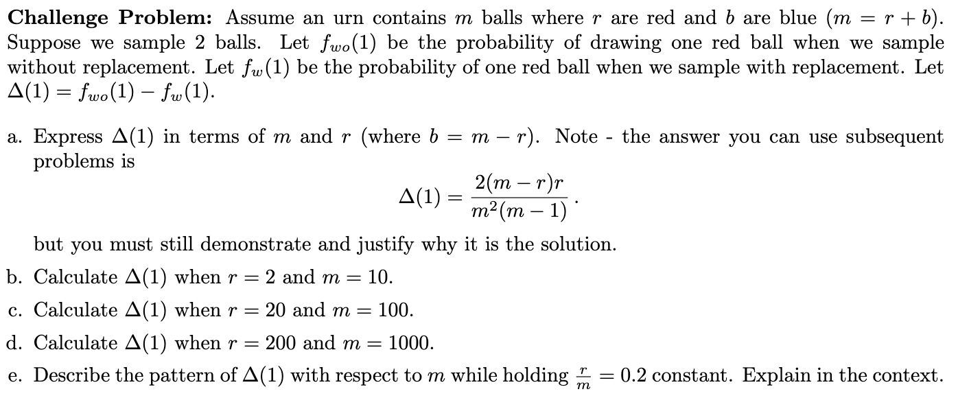 Solved Challenge Problem: Assume an urn contains m balls | Chegg.com