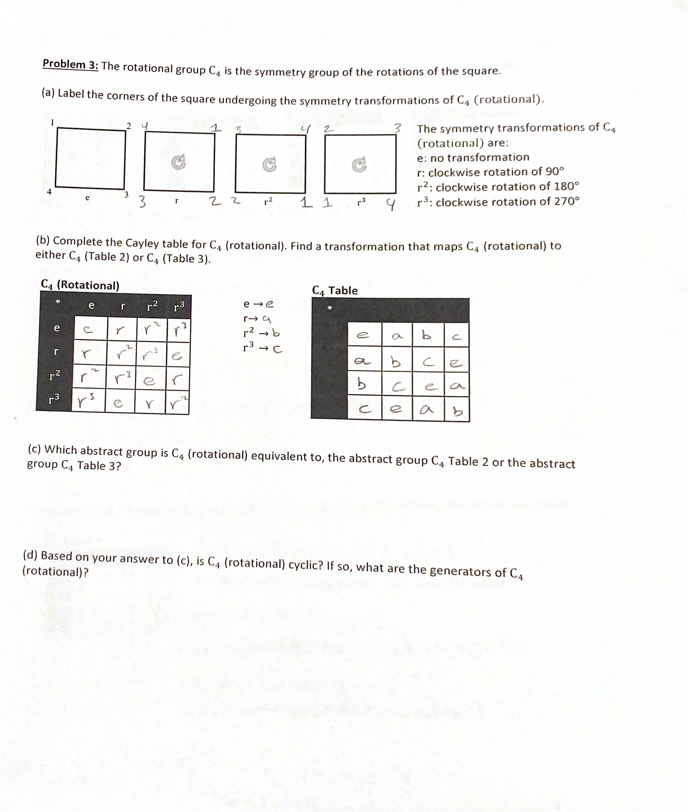 Solved Problem 2: The group D2 is the symmetry group of the | Chegg.com