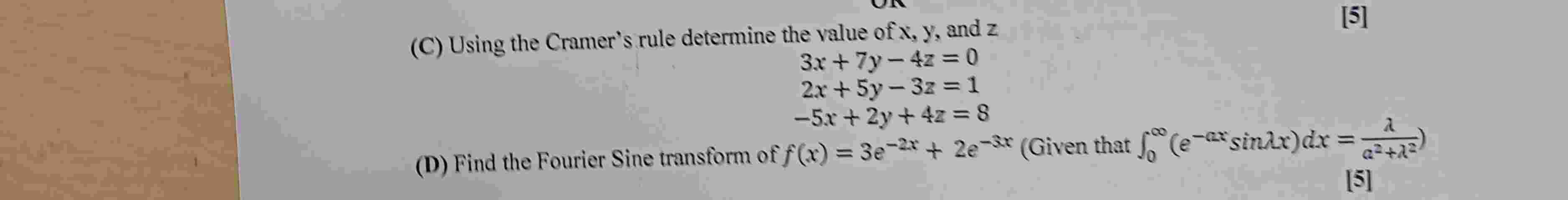 Solved (C) ﻿Using the Cramer's rule determine the value | Chegg.com