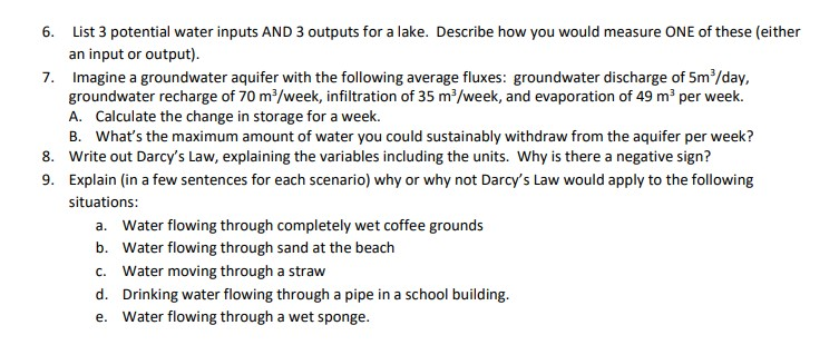 Solved 6. List 3 potential water inputs AND 3 outputs for a | Chegg.com