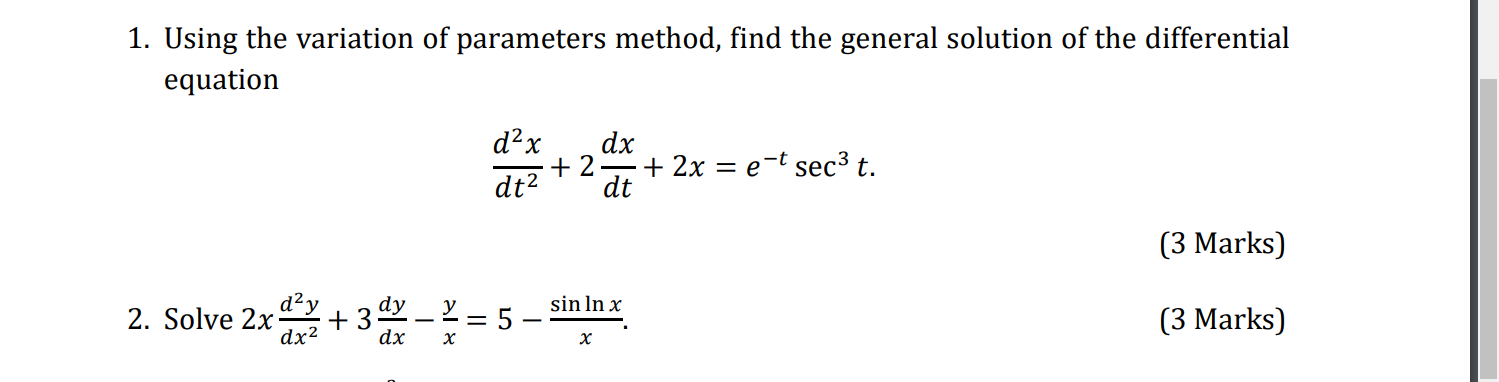Solved 1. Using the variation of parameters method, find the | Chegg.com