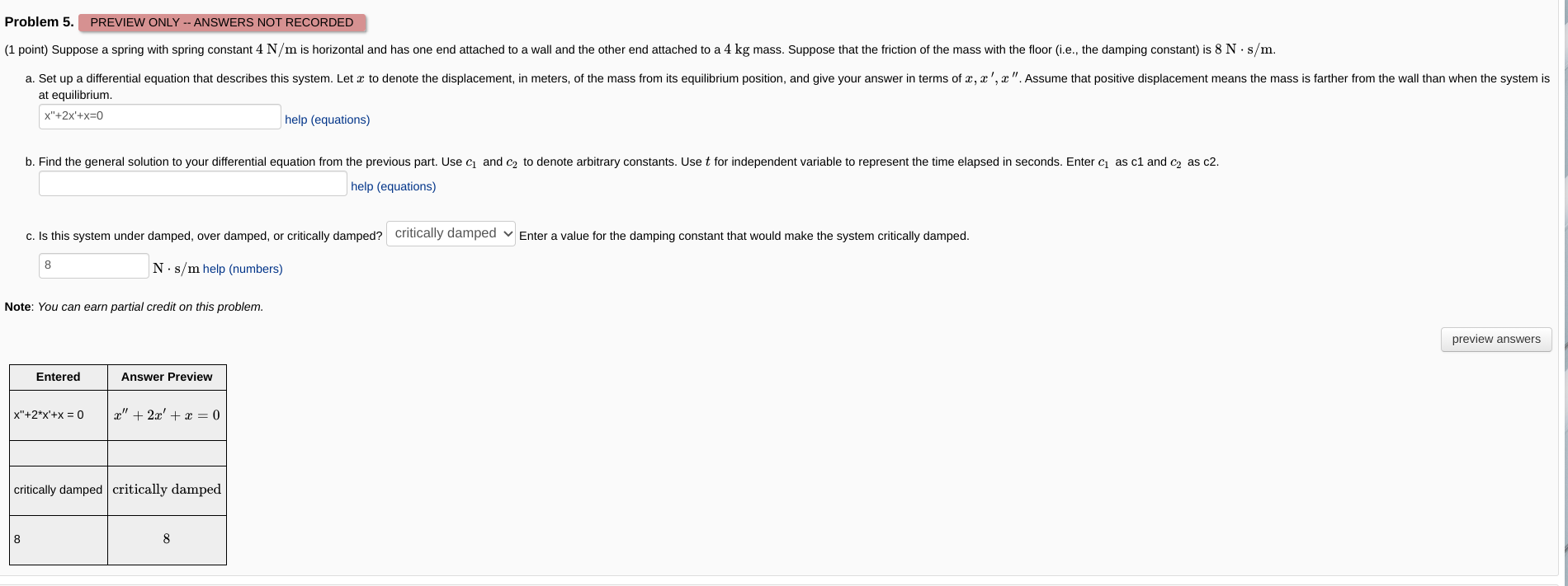 Solved Problem 5. PREVIEW ONLY -- ANSWERS NOT RECORDED (1 | Chegg.com