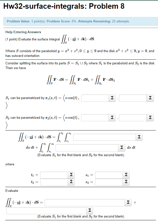Solved Hw32-surface-integrals: Problem 8 Problem Value: 1 | Chegg.com