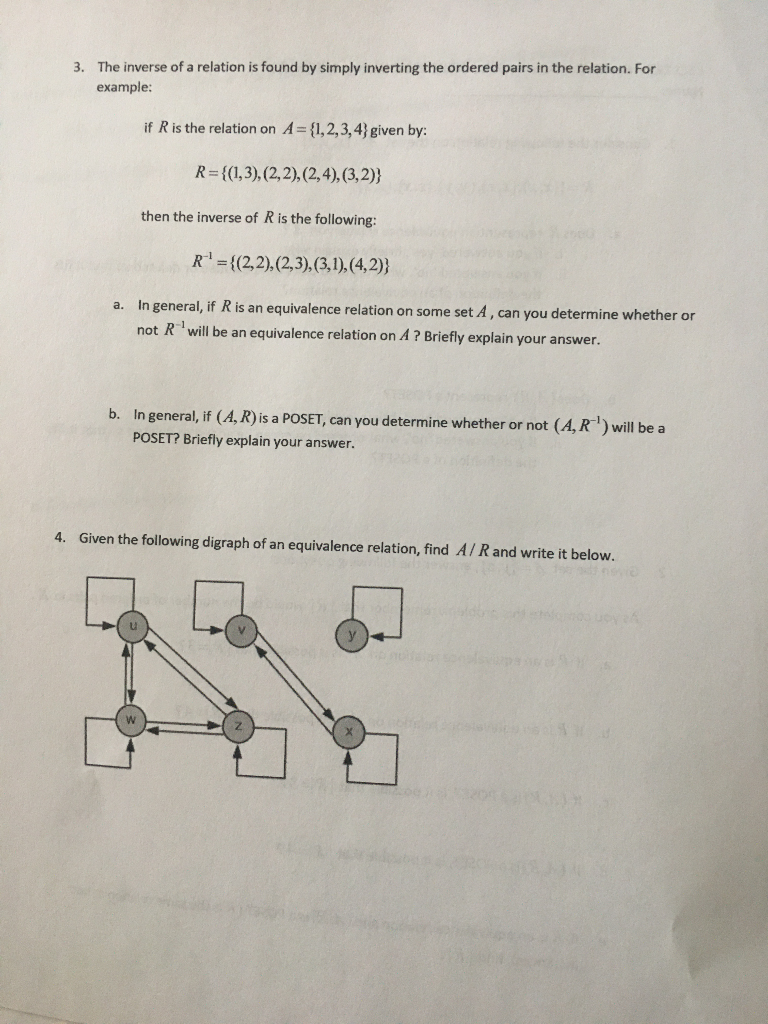 Solved 3. The inverse of a relation is found by simply | Chegg.com