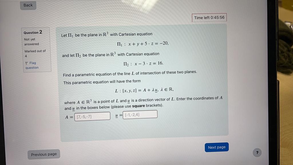 Solved Let Π1 be the plane in R3 with Cartesian equation | Chegg.com