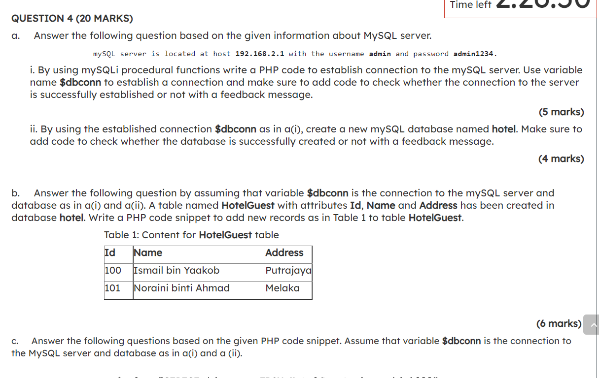Solved QUESTION 4 (20 MARKS) a. Answer the following | Chegg.com
