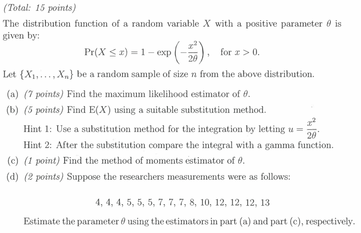 Solved ( ) 7 (Total: 15 points) The distribution function of | Chegg.com