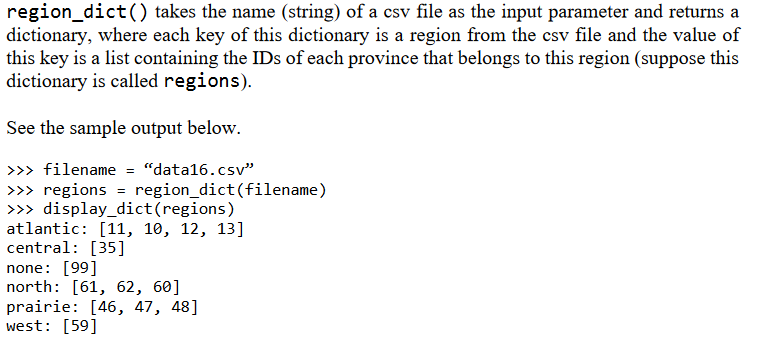 Solved region_dict() takes the name (string) of a csv file | Chegg.com