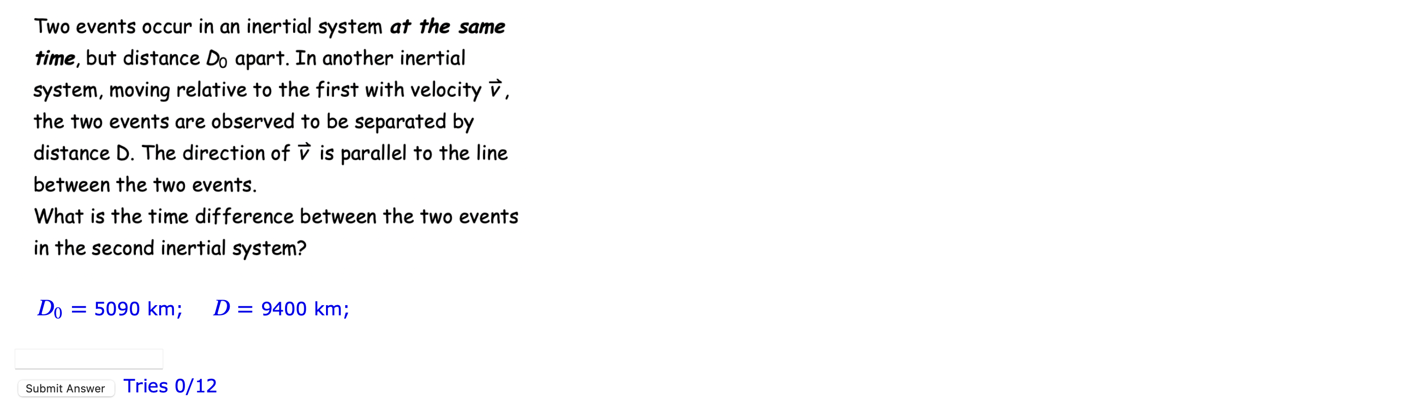 Solved Two events occur in an inertial system at the same | Chegg.com
